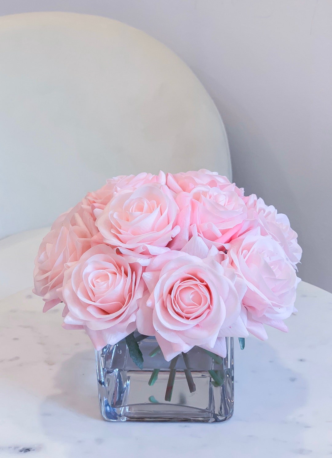 Pink Real Touch Rose Arrangement-pink Centerpiece-blush/pink/light Pink ...