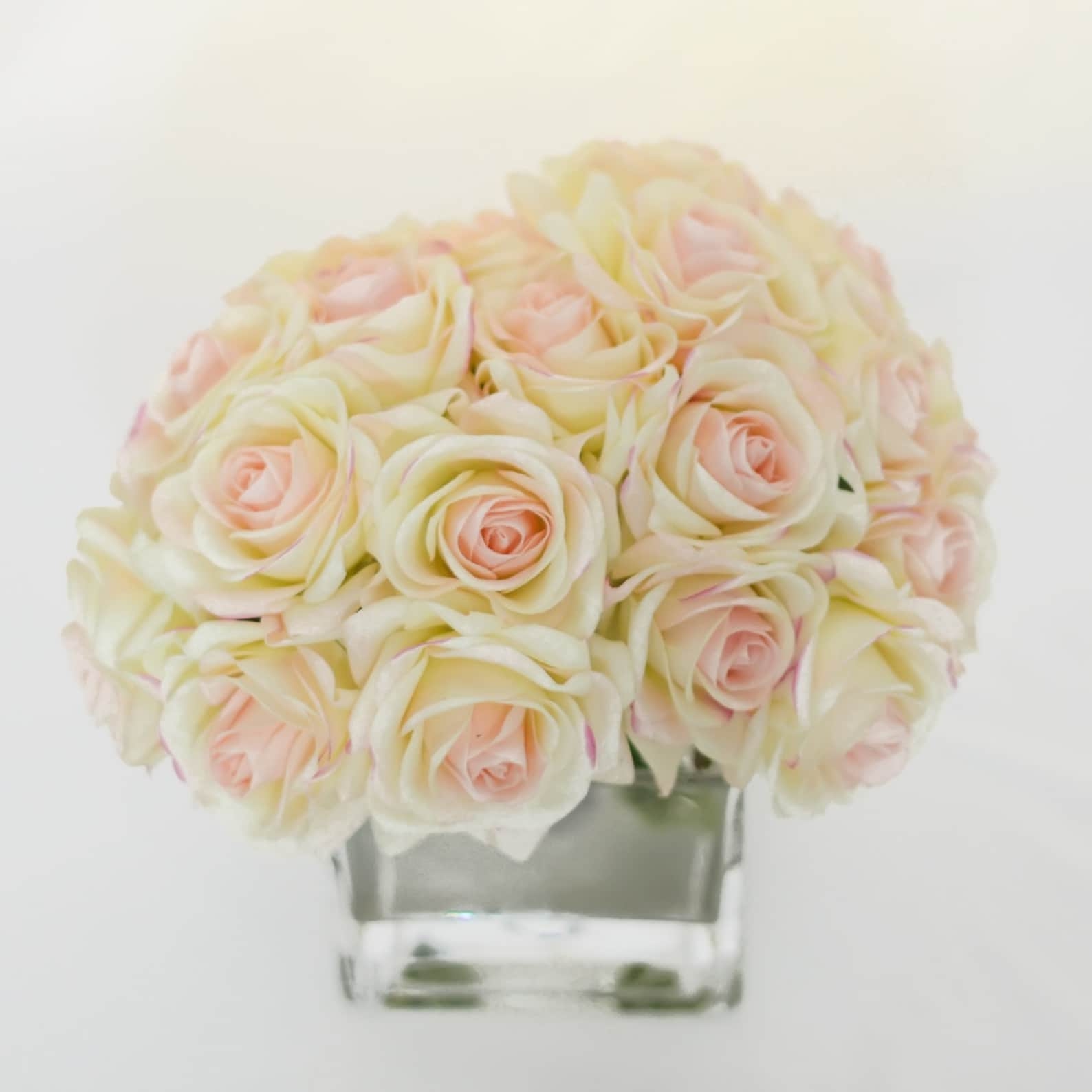 Real Touch Ivory Roses Pink Tipped Arrangement Using - Etsy