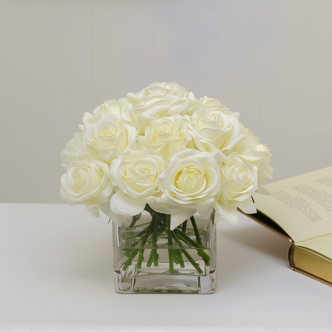 20 Real Touch White Roses Arrangement Artificial Faux Silk - Etsy