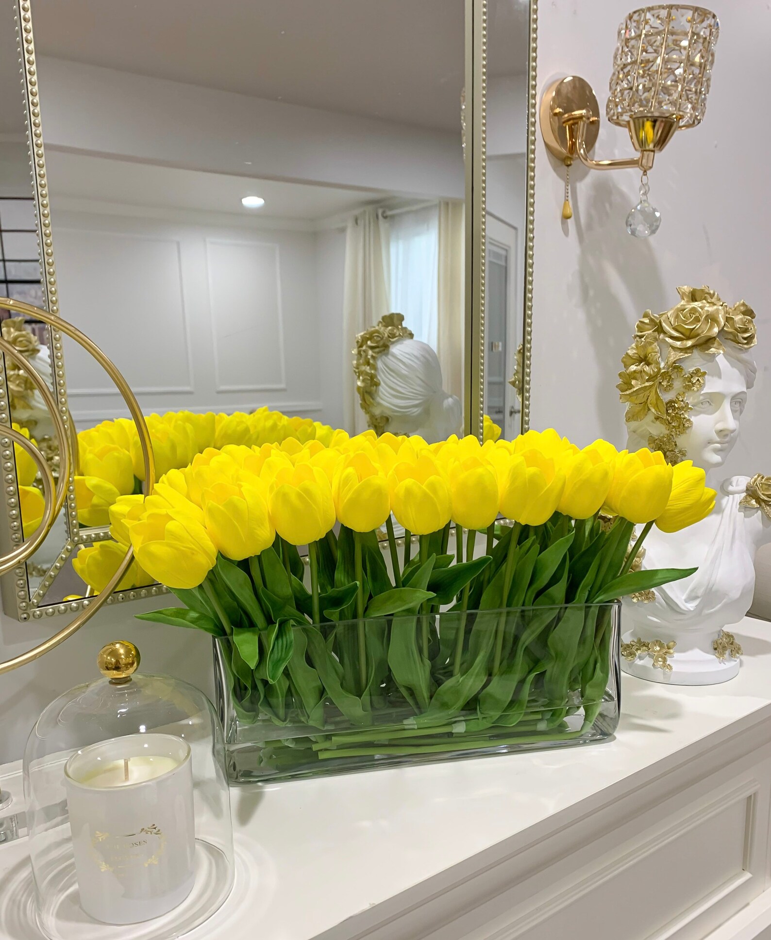 Modern Long Tulip Arrangement With Yellow Real Touch Tulips - Etsy