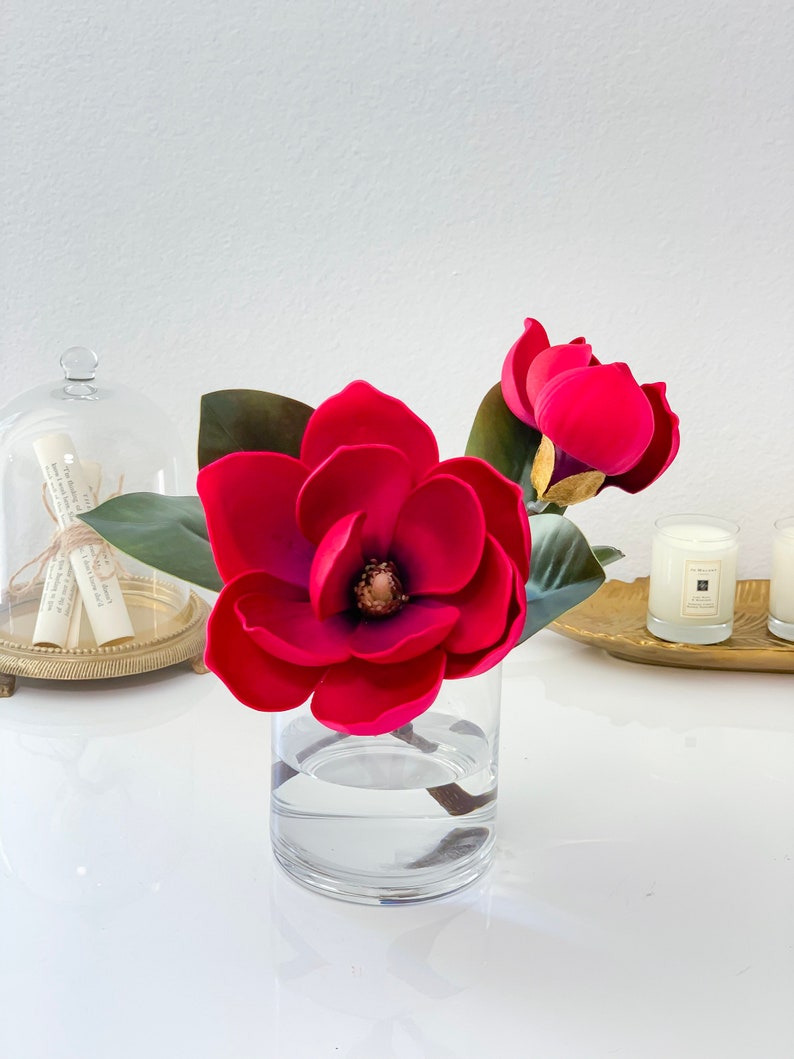 Finest Real Touch Red Magnolia Arrangement Faux Magnolia - Etsy