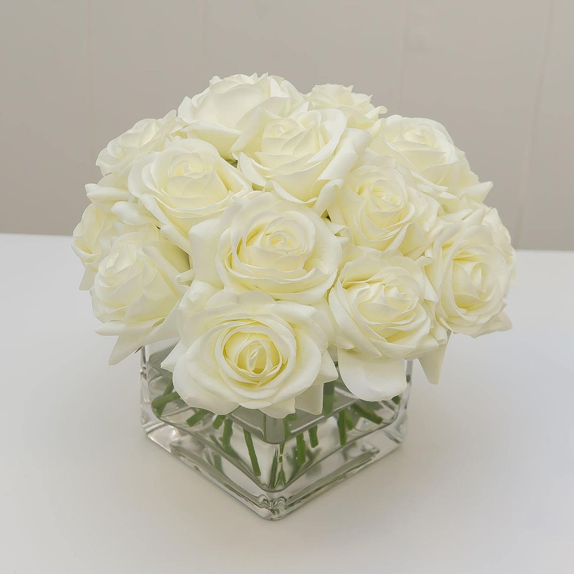 20 Real Touch White Roses Arrangement Artificial Faux Silk - Etsy