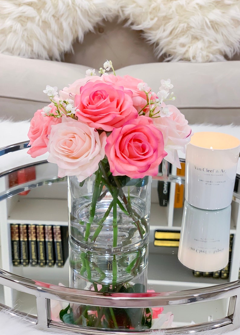 Blush/Pink/Hot Pink Rose Real Touch Flower Arrangement-Pink | Etsy