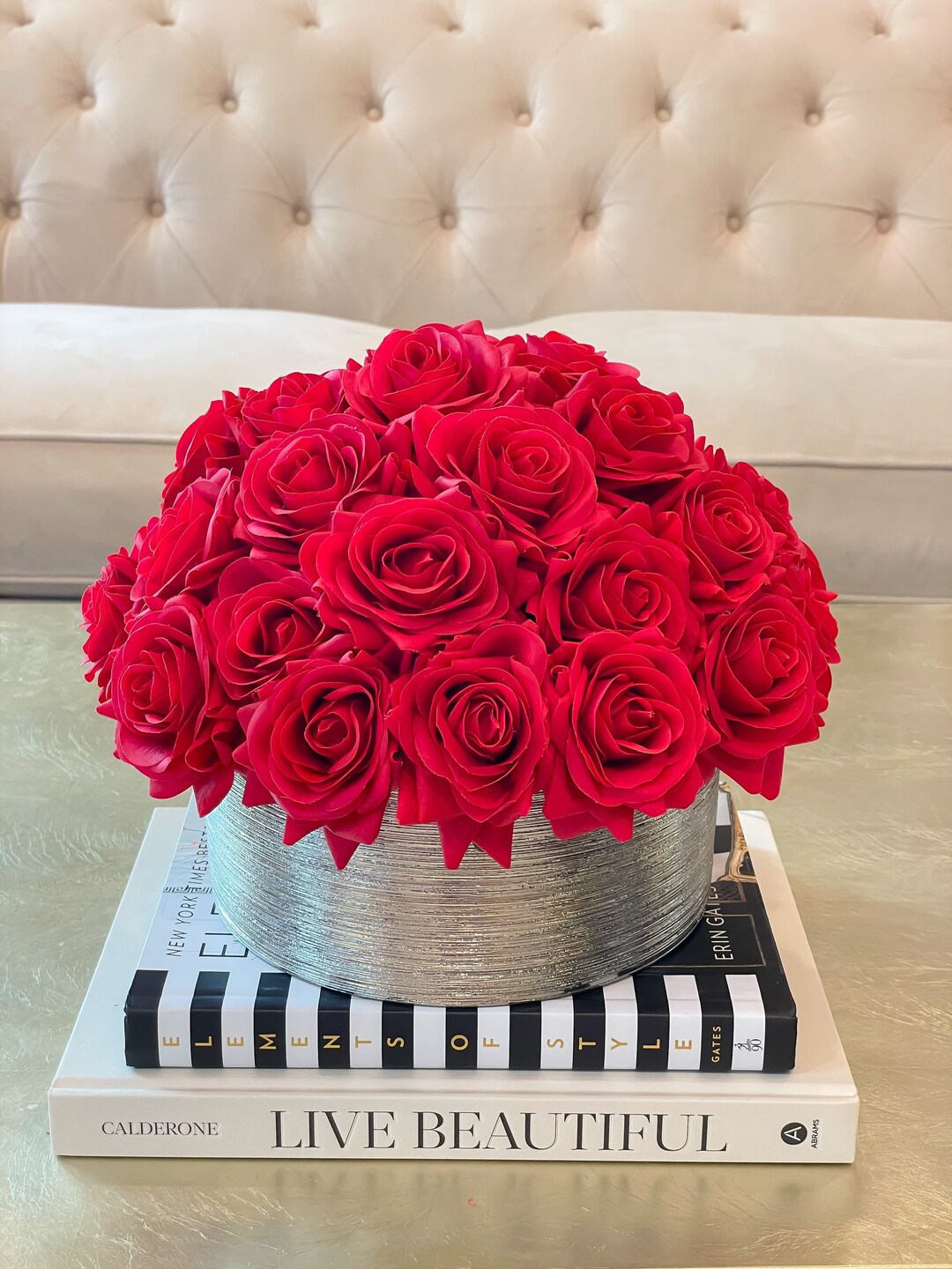 Red Rose Centerpiece-red Real Touch Rose Arrangement-red Faux Silk Rose ...