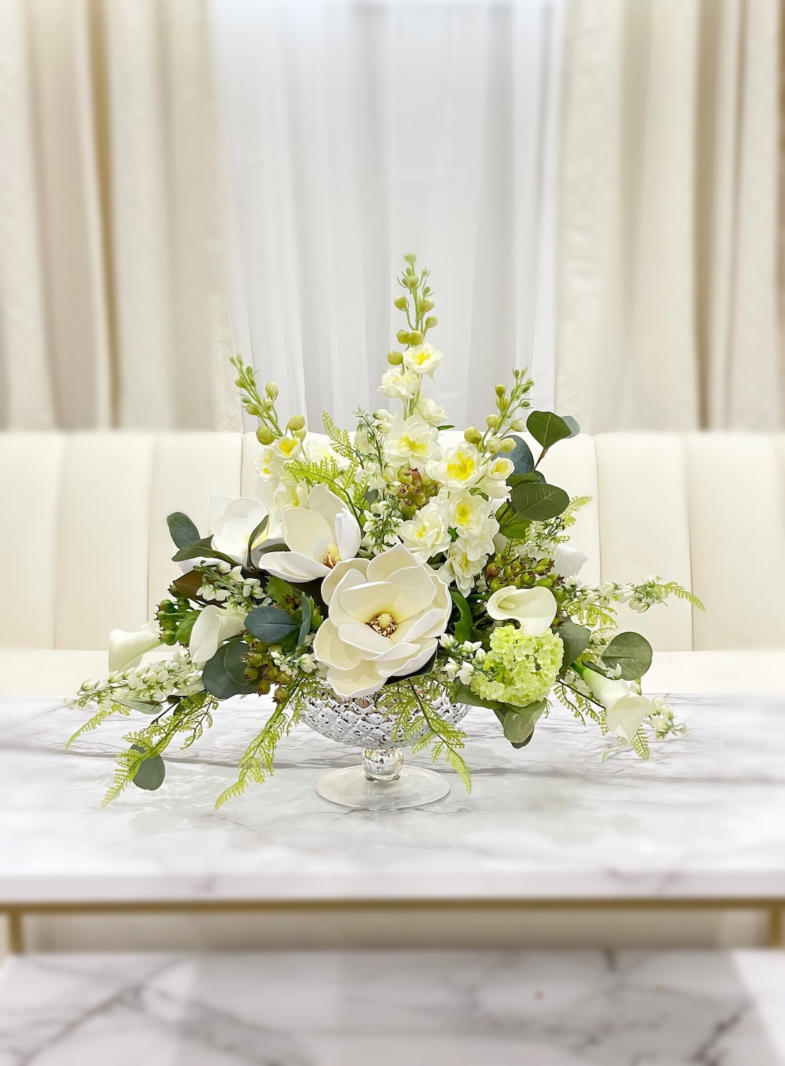 Large Real Touch Silk Magnolia Floral Arrangement-long Table - Etsy