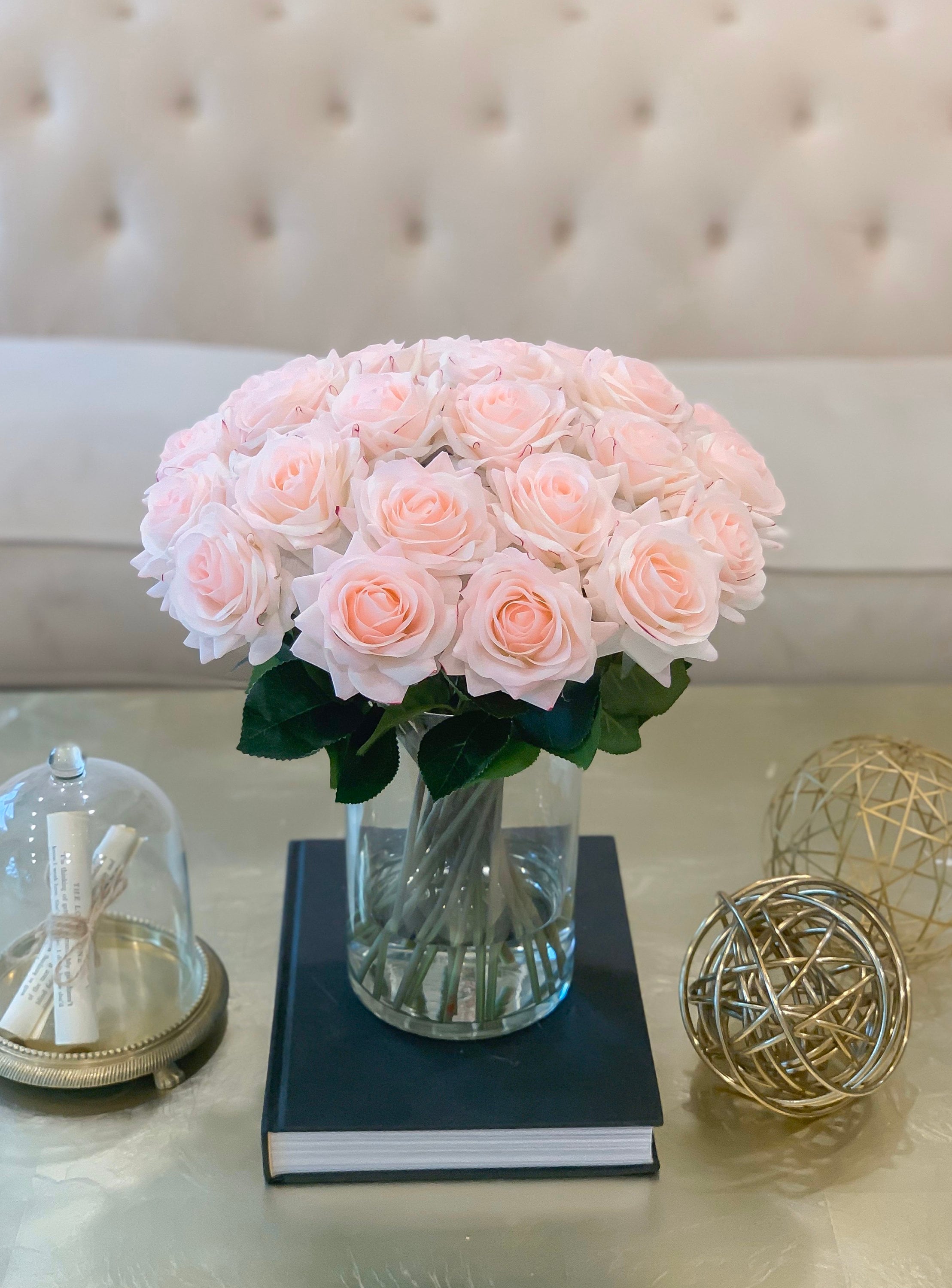 14" Large Size Pink/blush Rose Real Touch Arrangement-roses ...