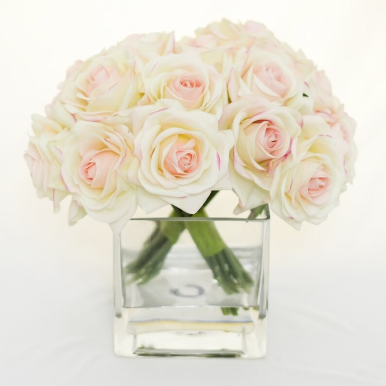 Real Touch Ivory Roses Pink Tipped Arrangement Using - Etsy