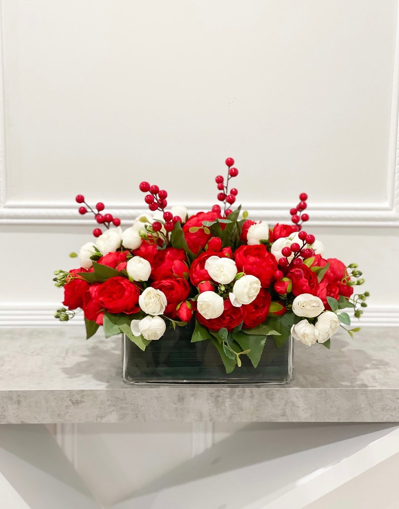 Red Peony Flower Arrangement-large Rose Floral Arrangement | Etsy