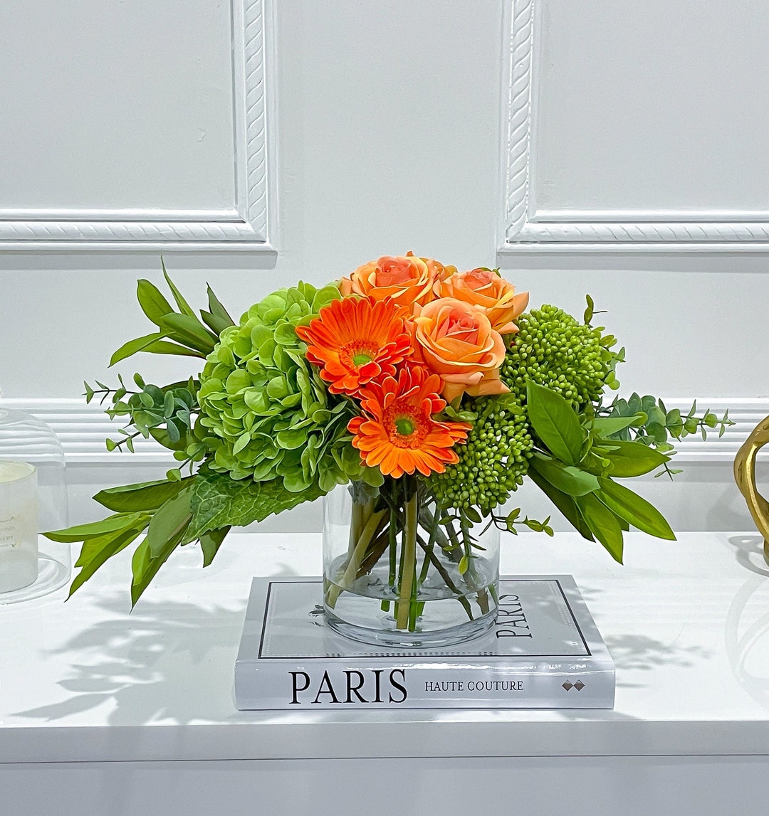 Hydrangea & Daisy Centerpiece: Modern Faux Floral Arrangement - Etsy