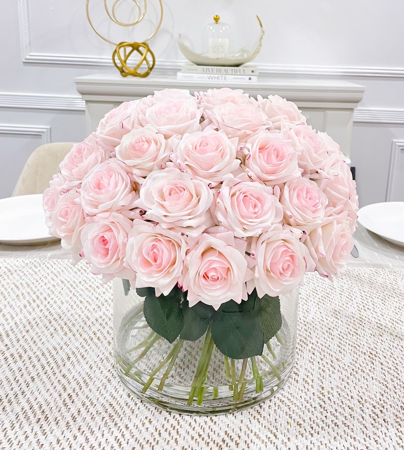 Real Touch Blush Pink Roses Arrangement in Vase French - Etsy