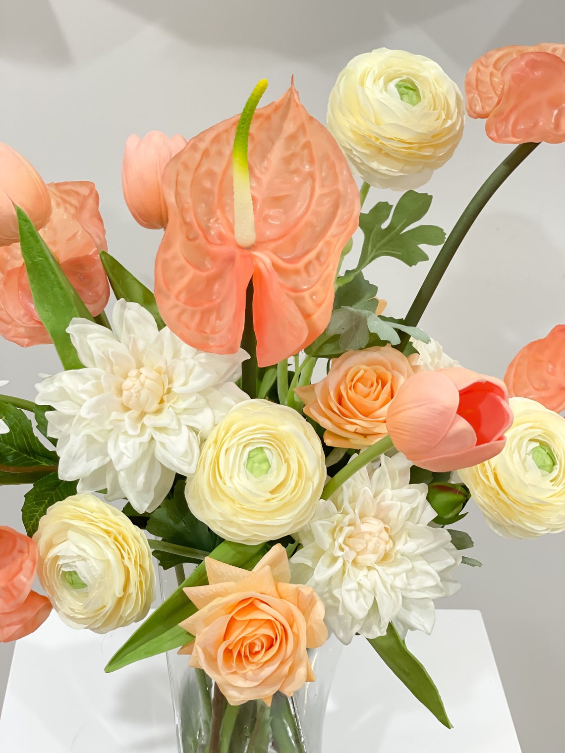 Coral Anthurium Flower Arrangement: French Country Floral Centerpiece ...