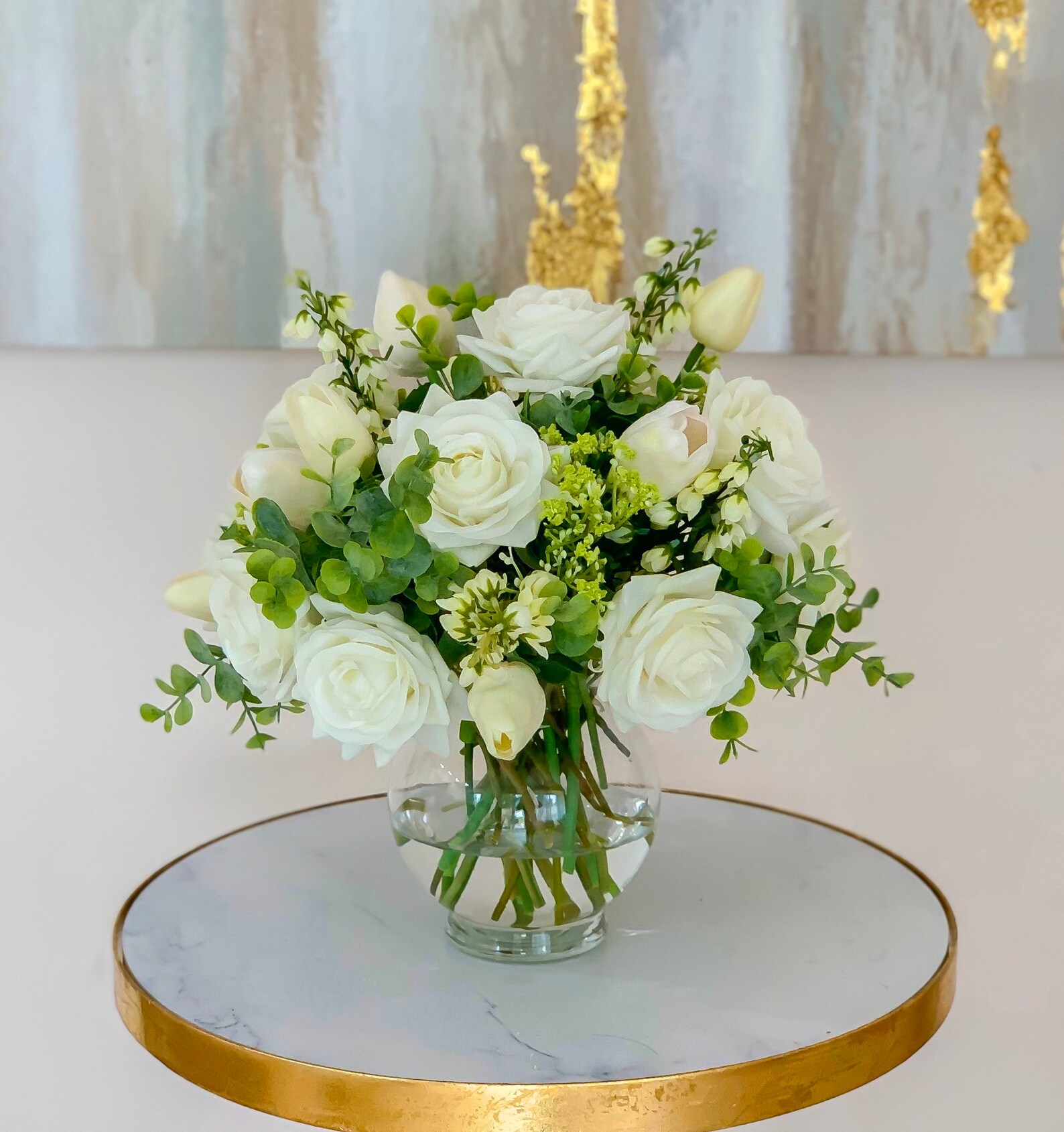 White Roses Centerpiece-real Touch Rose Arrangement-real Touch - Etsy