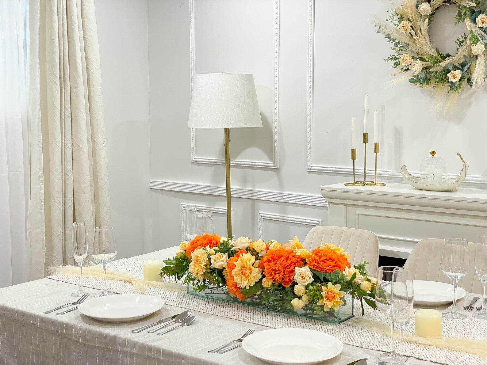 Real Touch Orange Floral Centerpiece: Silk Hydrangea, Roses, Peonies - Etsy
