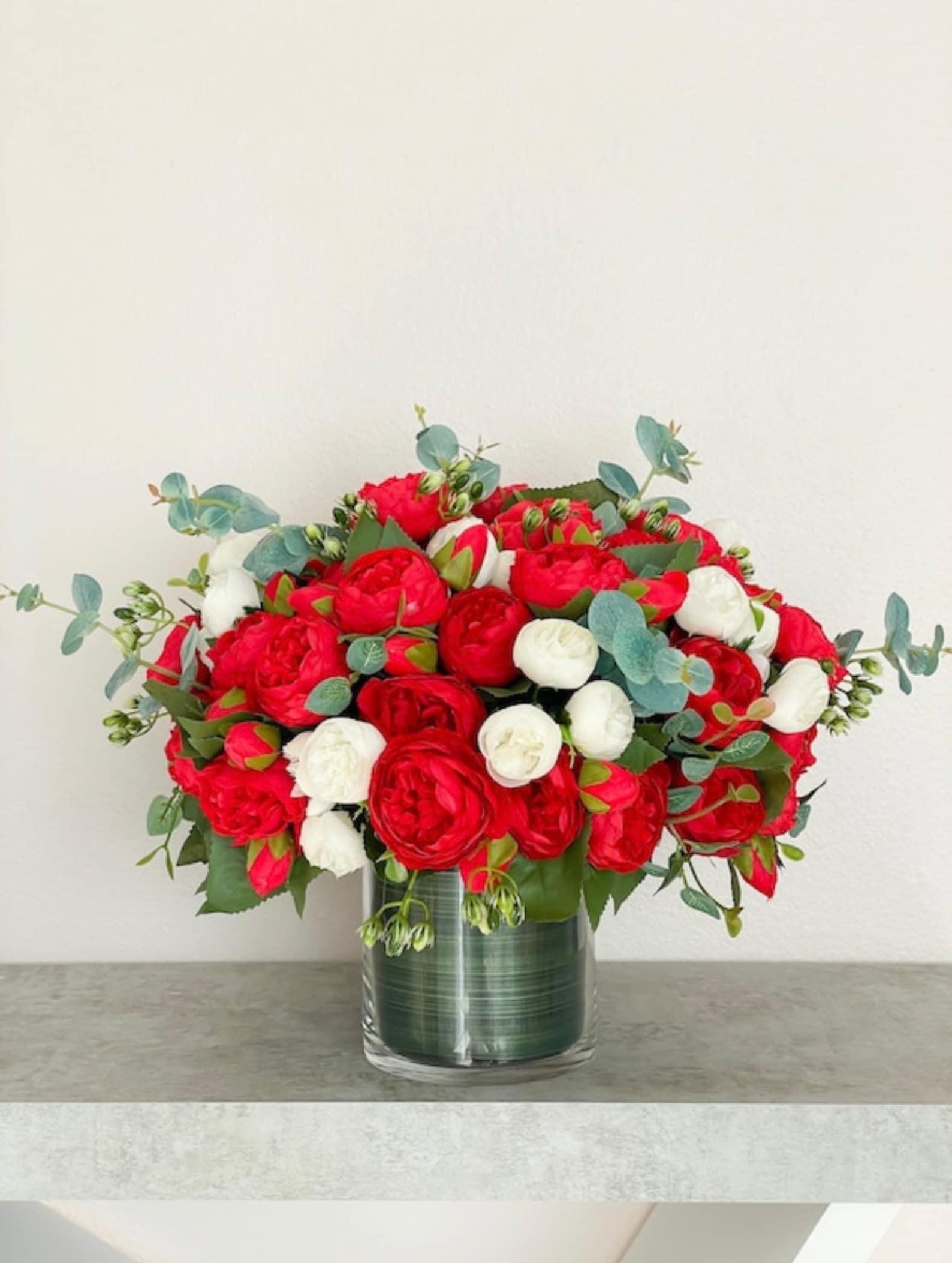 Red Peony Flower Arrangement-large Rose Floral Arrangement | Etsy