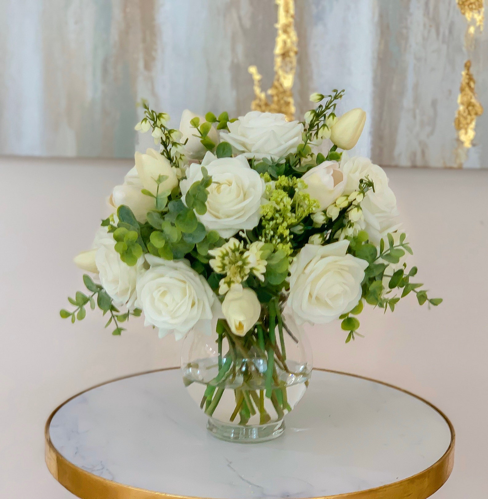 White Roses Centerpiece-real Touch Rose Arrangement-real Touch - Etsy