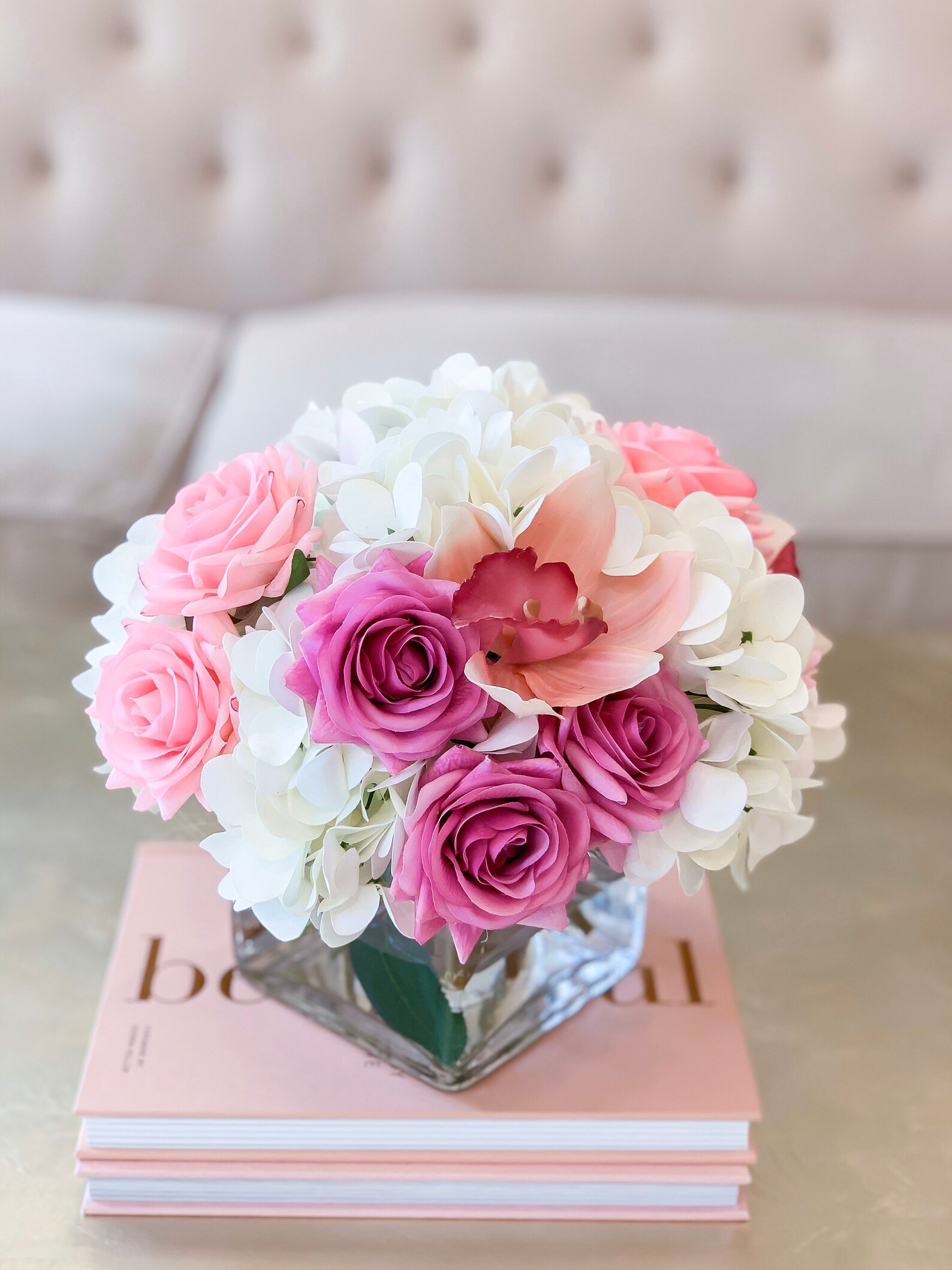 Modern Silk Flower Arrangement-real Touch Rose - Etsy