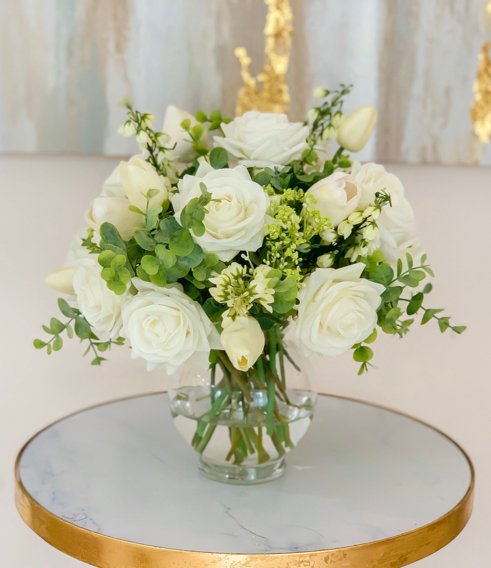 White Roses Centerpiece-real Touch Rose Arrangement-real Touch - Etsy