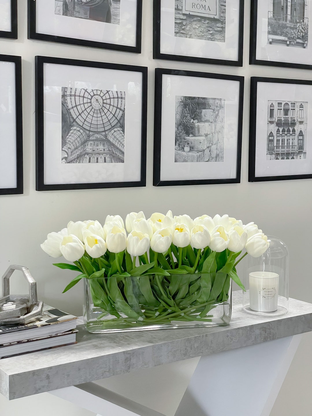 Real Touch White Tulip Arrangement: Modern Faux Floral Centerpiece - Etsy