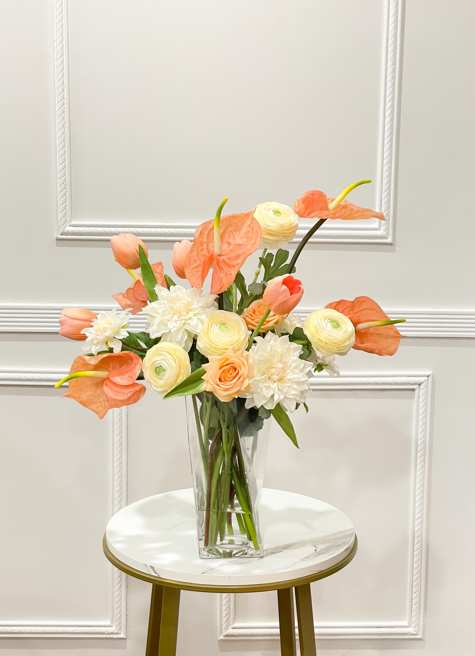 Coral Anthurium Flower Arrangement: French Country Floral Centerpiece ...