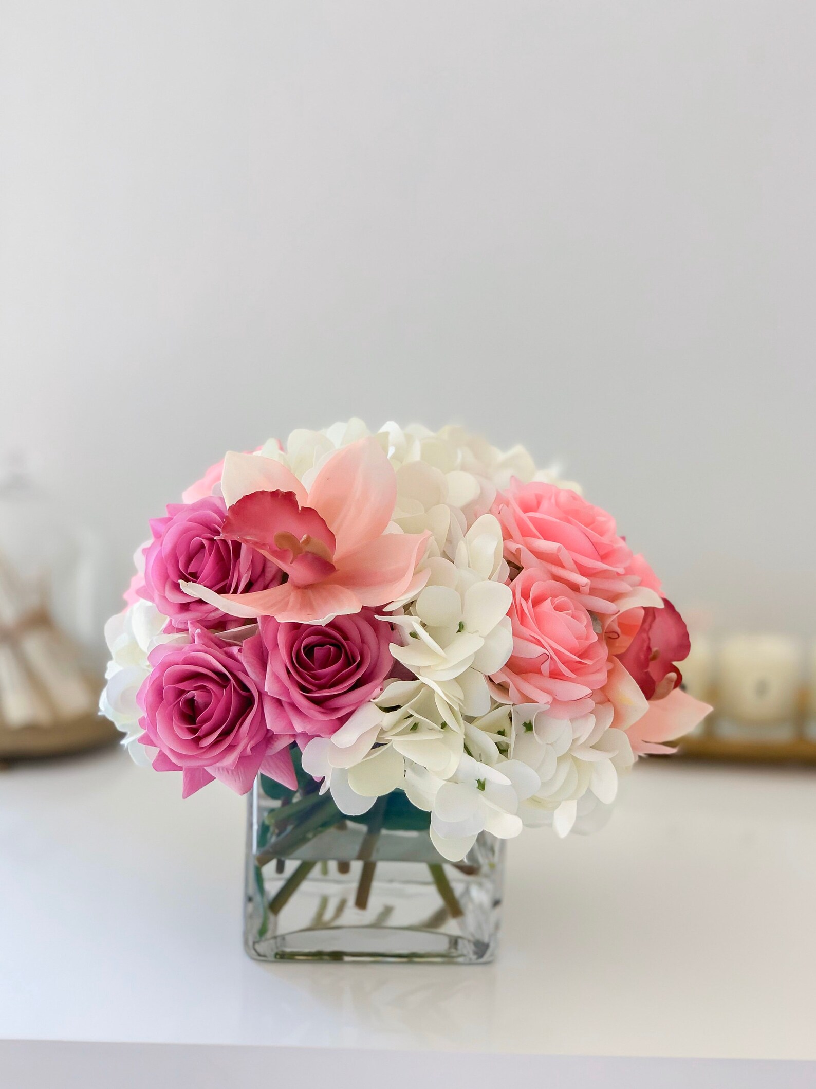 Modern Silk Flower Arrangement-real Touch Rose - Etsy