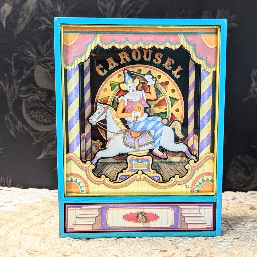 Vintage Animated Musical Clown Carousel, Trinket Box, Music Box, 1993 ...