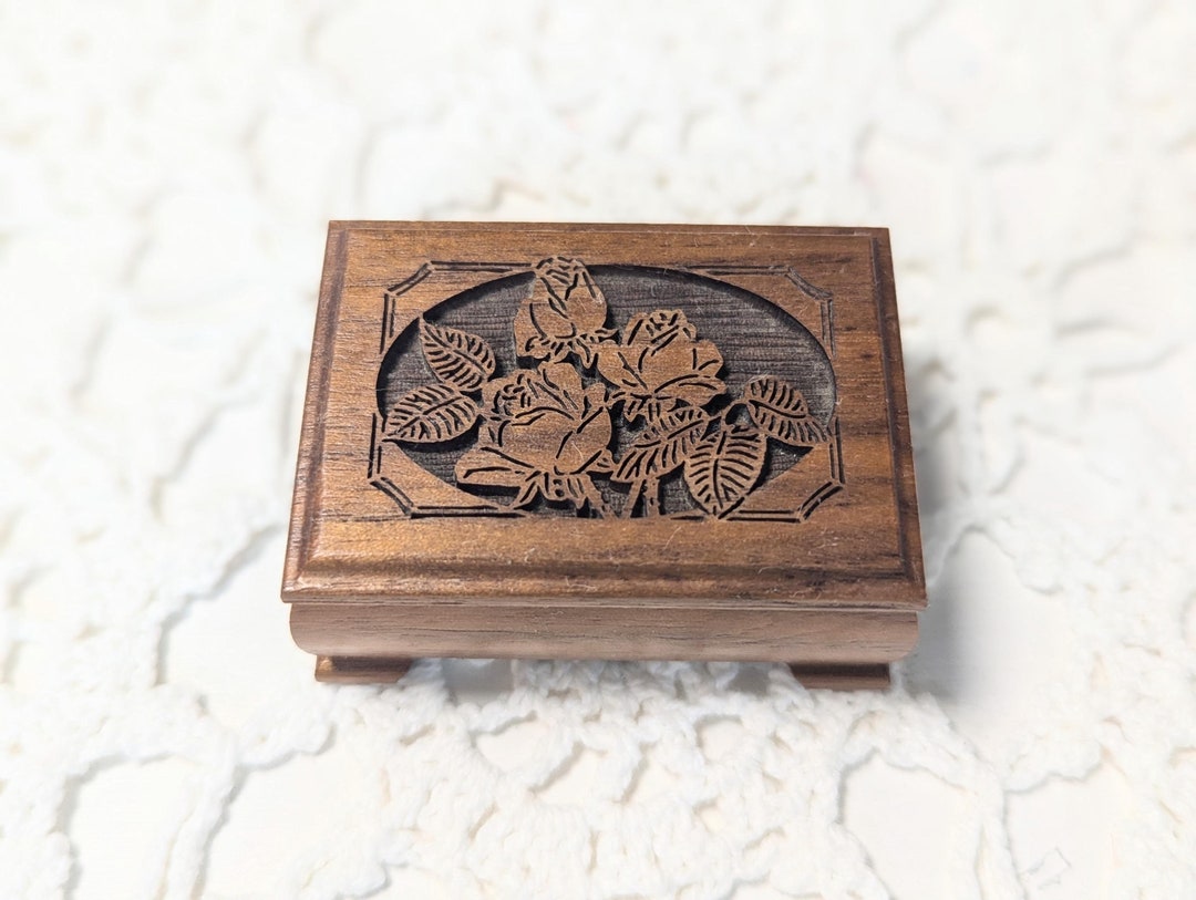 Vintage Miniature Music Box: Lasercraft Rose Design, Plays "evergreen ...