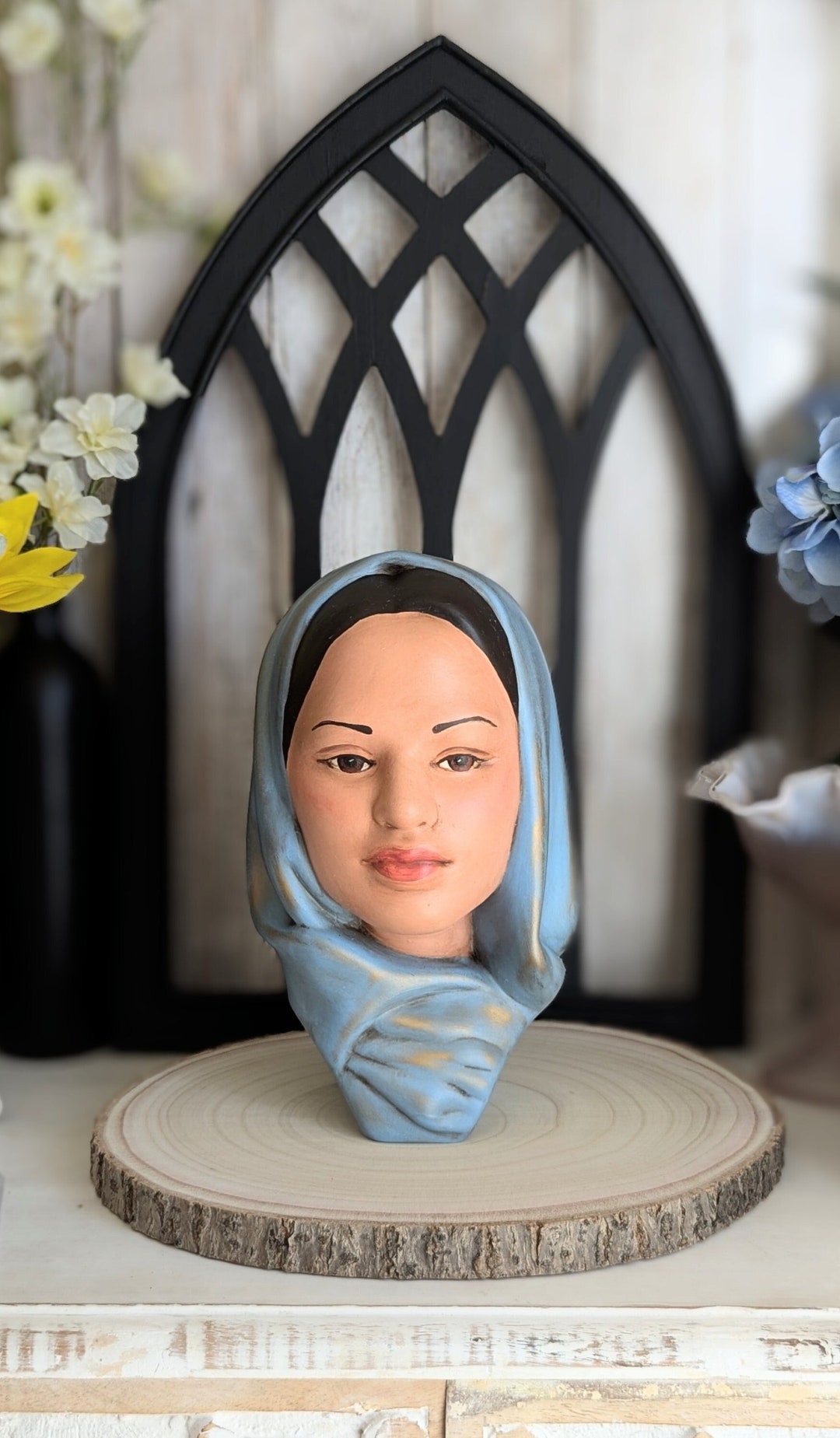 Vintage MCM Chalkware Woman Bust: Signed Ethnic Head Scarf Sculpture, 9 ...