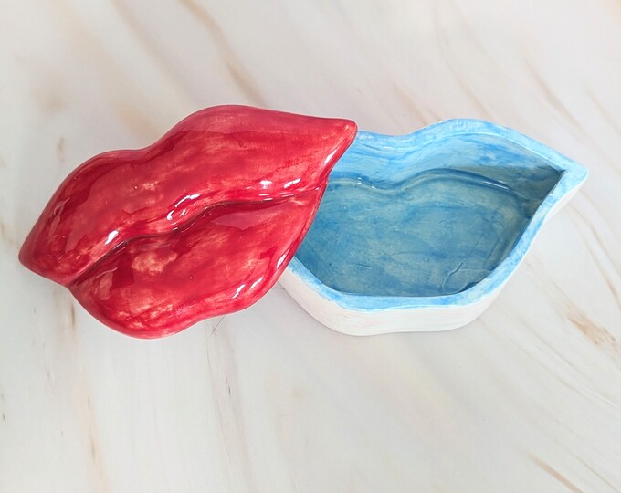 Pink With Cherry Red Lips and Floral Oval Trinket Tray 7 Inches ...