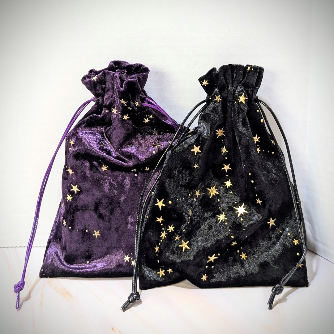 Gold Stars Crushed Velvet Drawstring Gift Bag - Witchy Celestial Style ...
