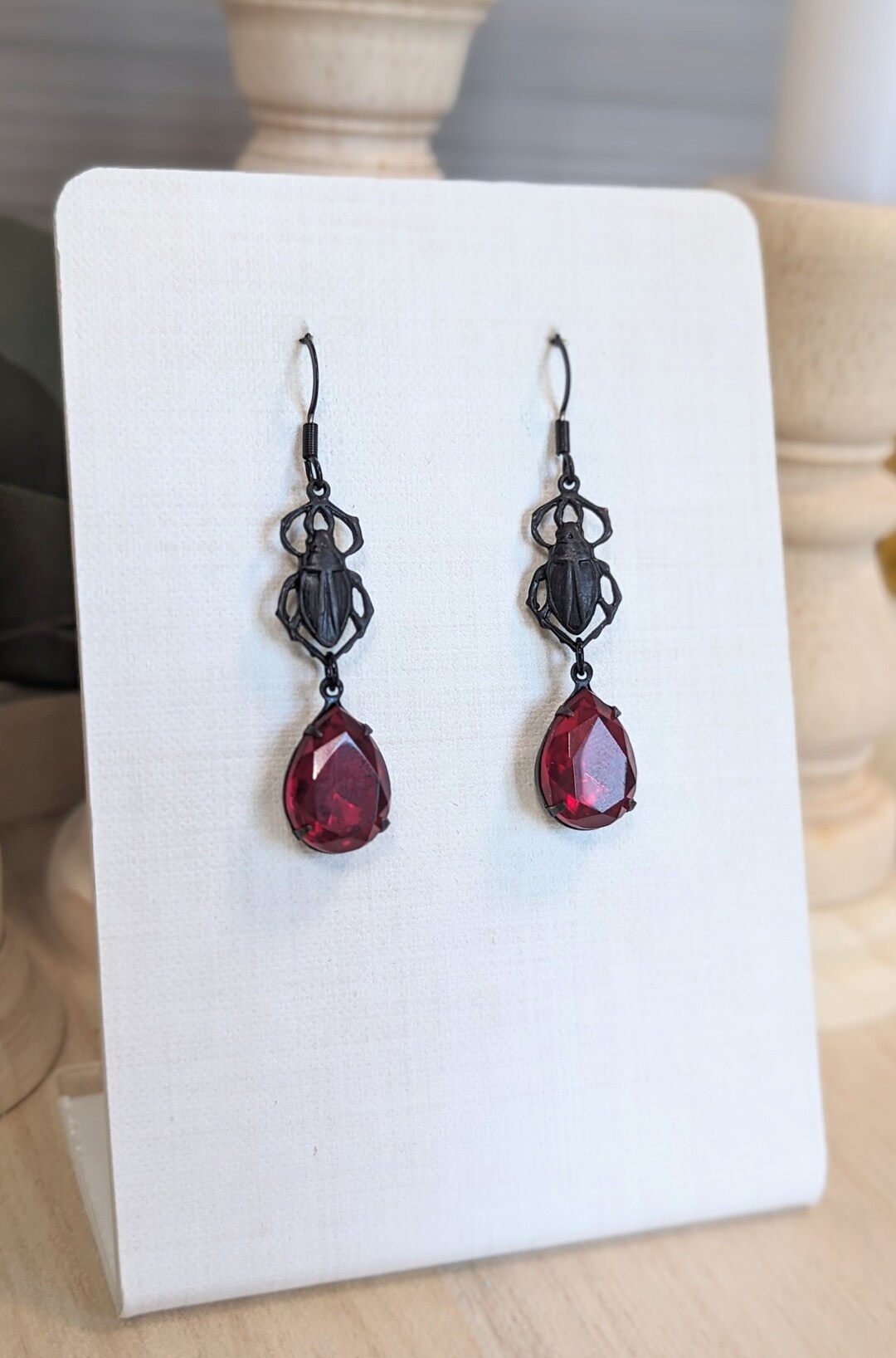 CLEARANCE// Vintage Goth Dark Red Bird Bug Earrings, Teardrop, Witchy ...
