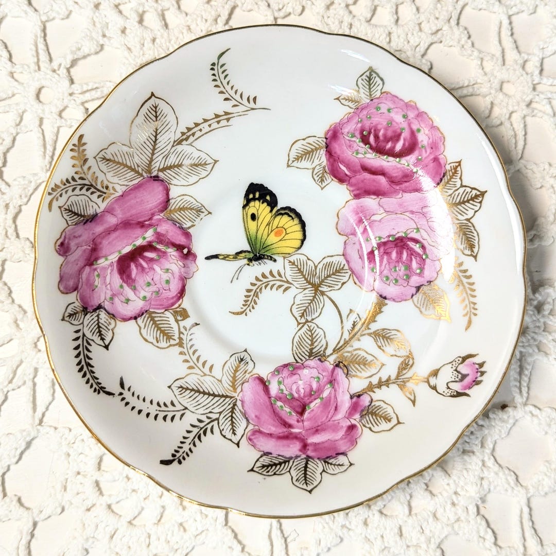 Vintage Butterfly Rose Ring Dish: Hand-painted Orphan Saucer - Etsy