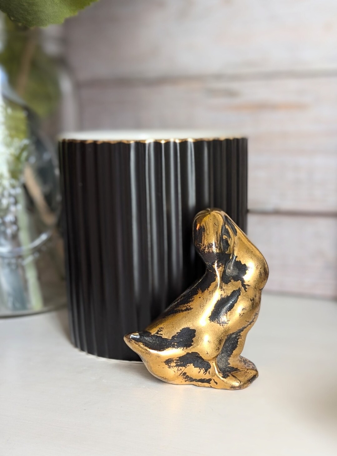 Vintage//stangl Pottery 22K Gold Preening Duck Figurine, Black and Gold ...