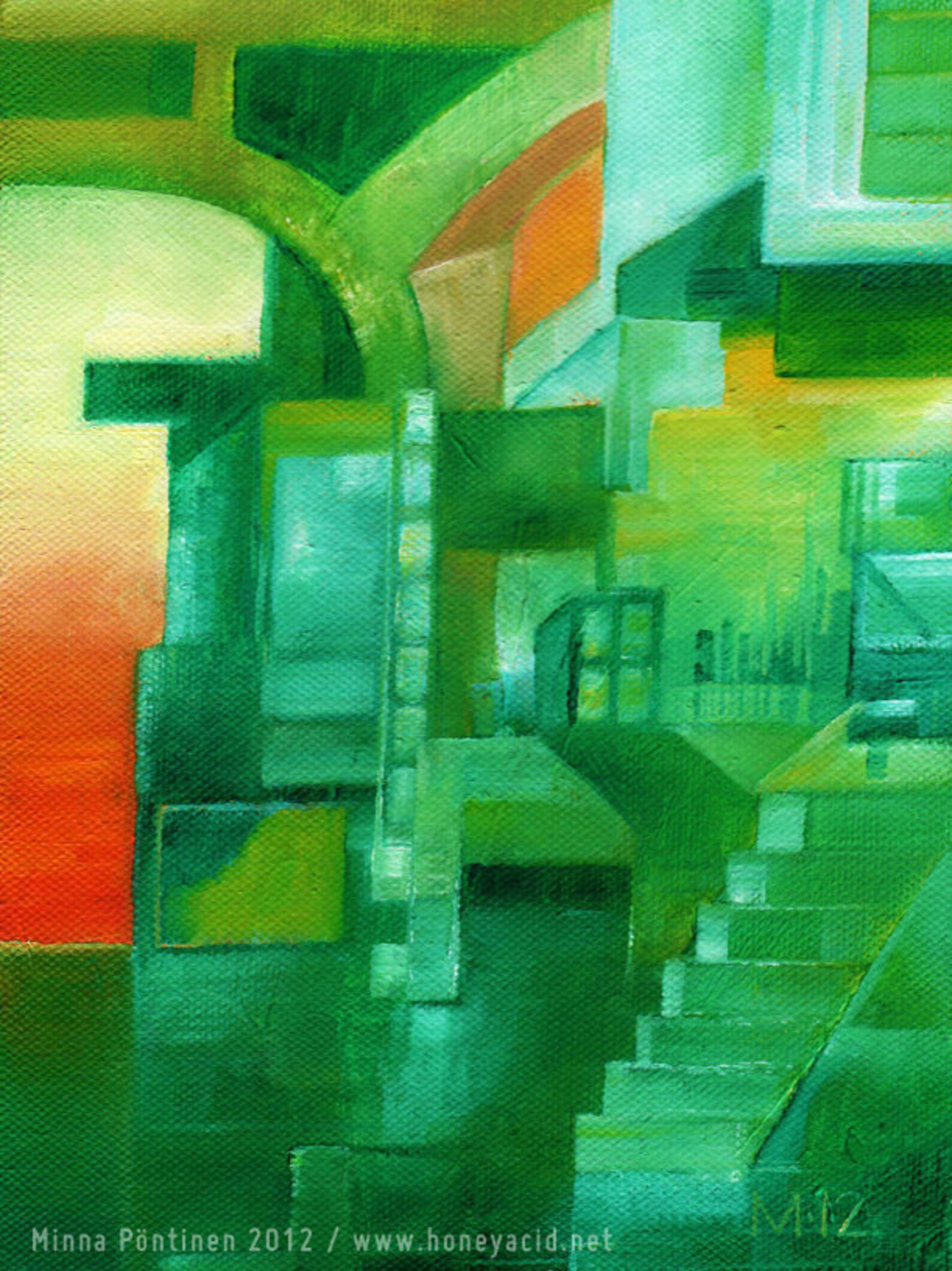 Cubist Painting - Cubism - Green Art - Green Painting - Cityscape ...