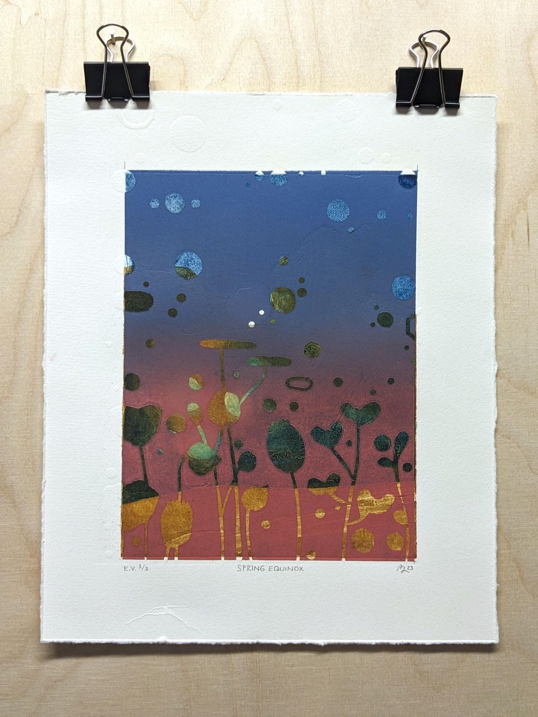 Spring Equinox - Small Carborundum Print - Printmaking, Pink and Blue ...