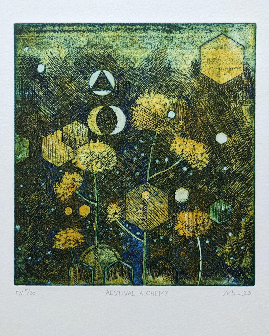 Aestival Alchemy - Small Etching Art - Printmaking, Summer Night ...