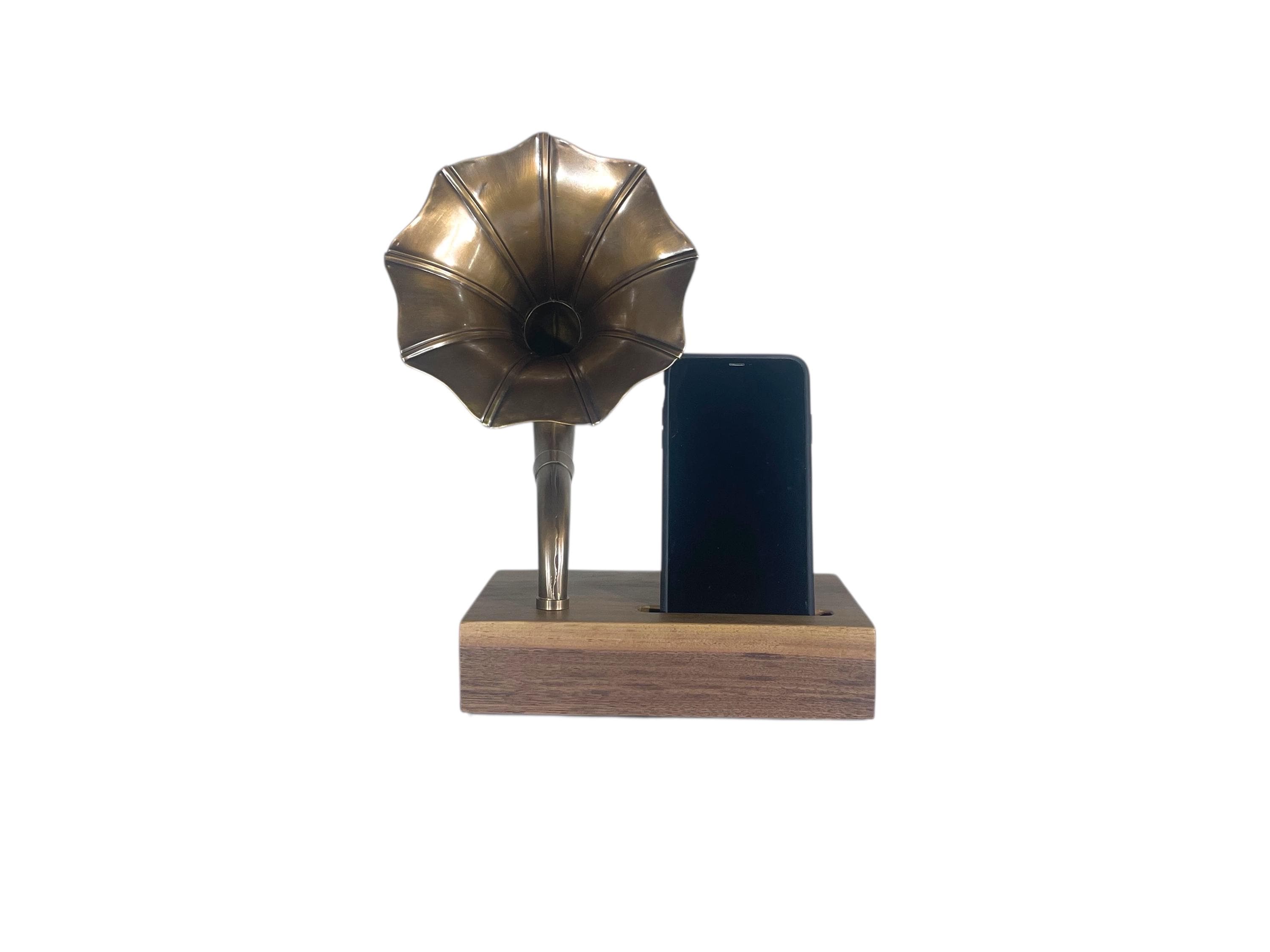 Phonograph Brass Horn Phone Amplifier, Acoustic iPhone Speaker