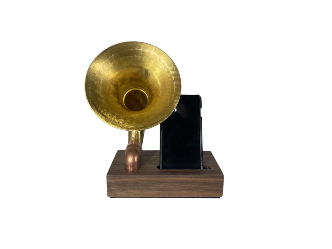Light Patina Brass Horn Phone Amplifier, Acoustic iPhone Speaker - Etsy
