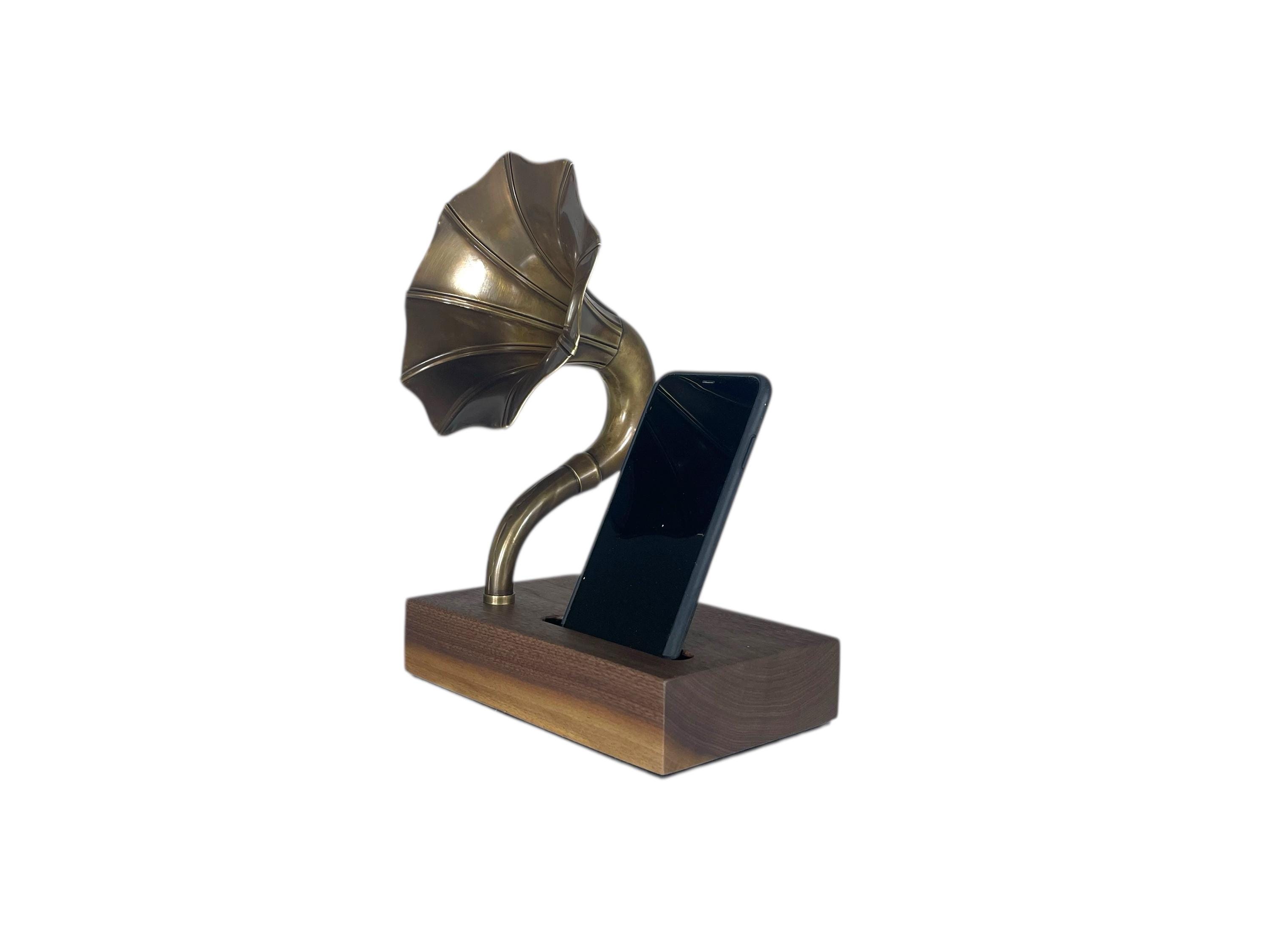 Phonograph Brass Horn Phone Amplifier, Acoustic iPhone Speaker