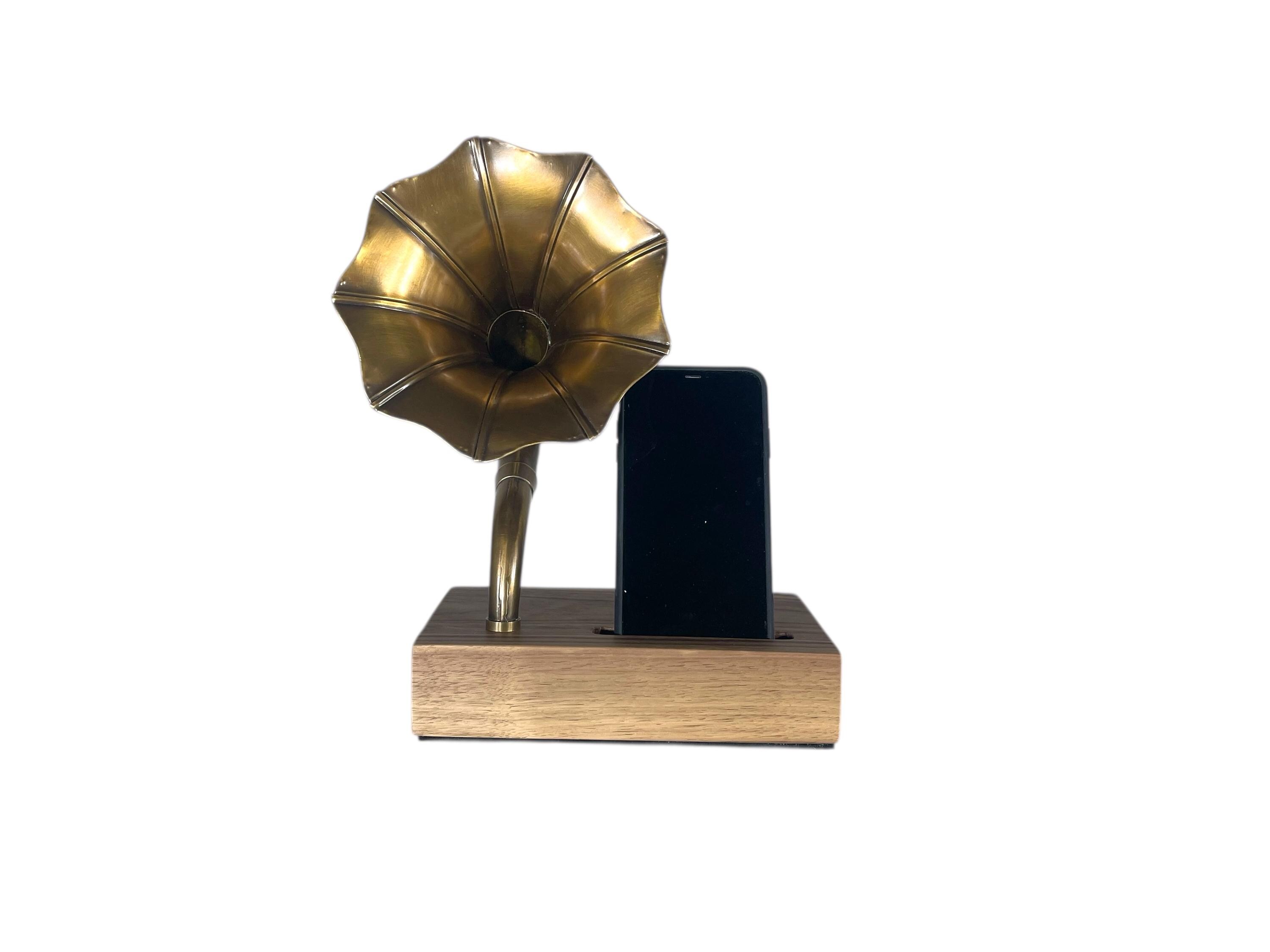 Phonograph Brass Horn Phone Amplifier, Acoustic iPhone Speaker