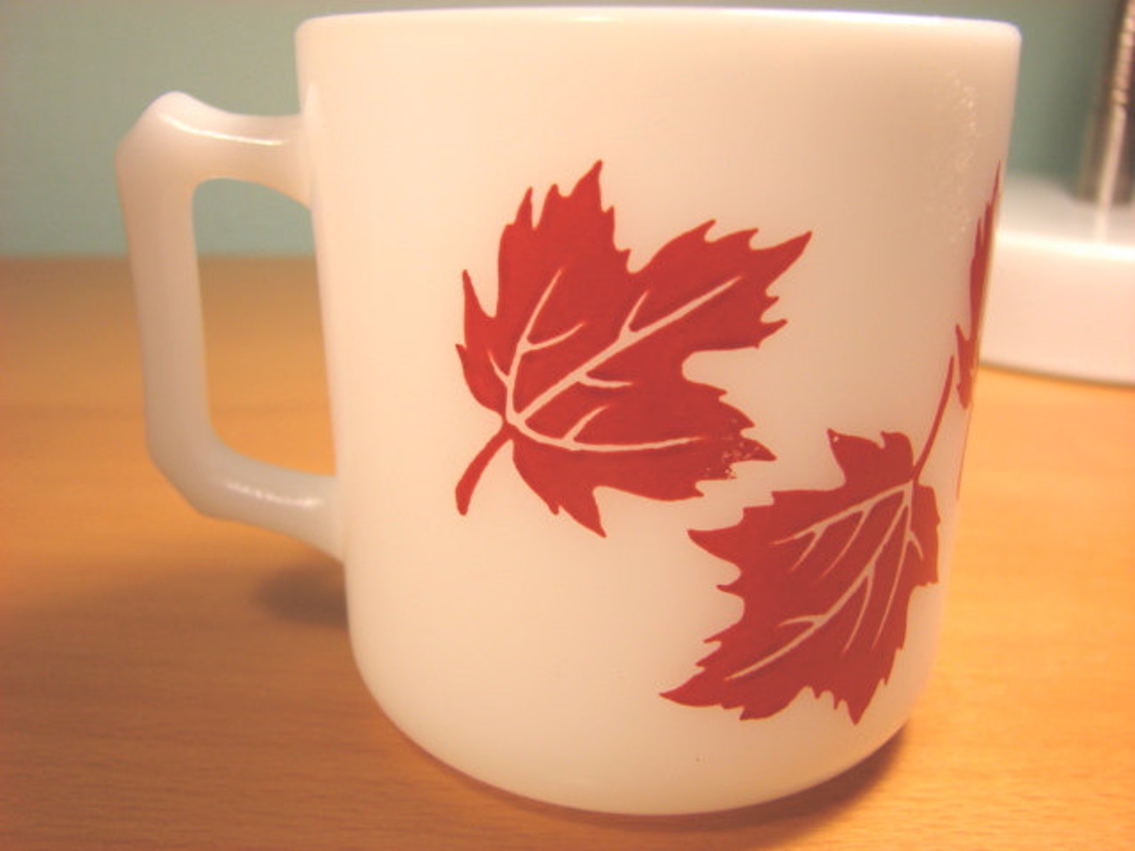 Hazel Atlas Milk Glass Red Maple Leaf Mug - Etsy