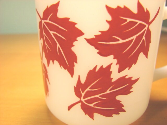 Hazel Atlas Milk Glass Red Maple Leaf Mug - Etsy