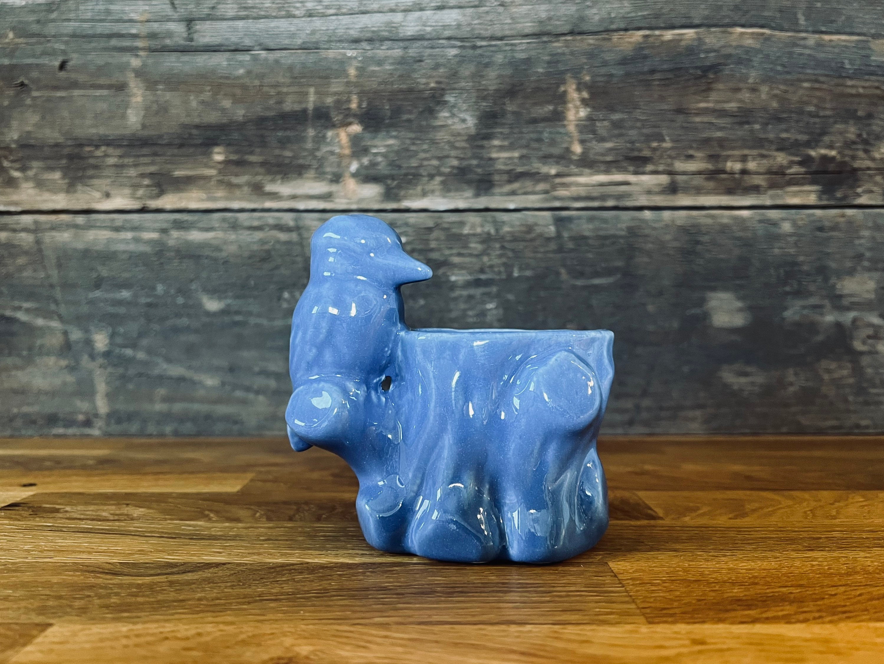 Vintage Periwinkle Pottery Woodpecker Stump Planter - Etsy