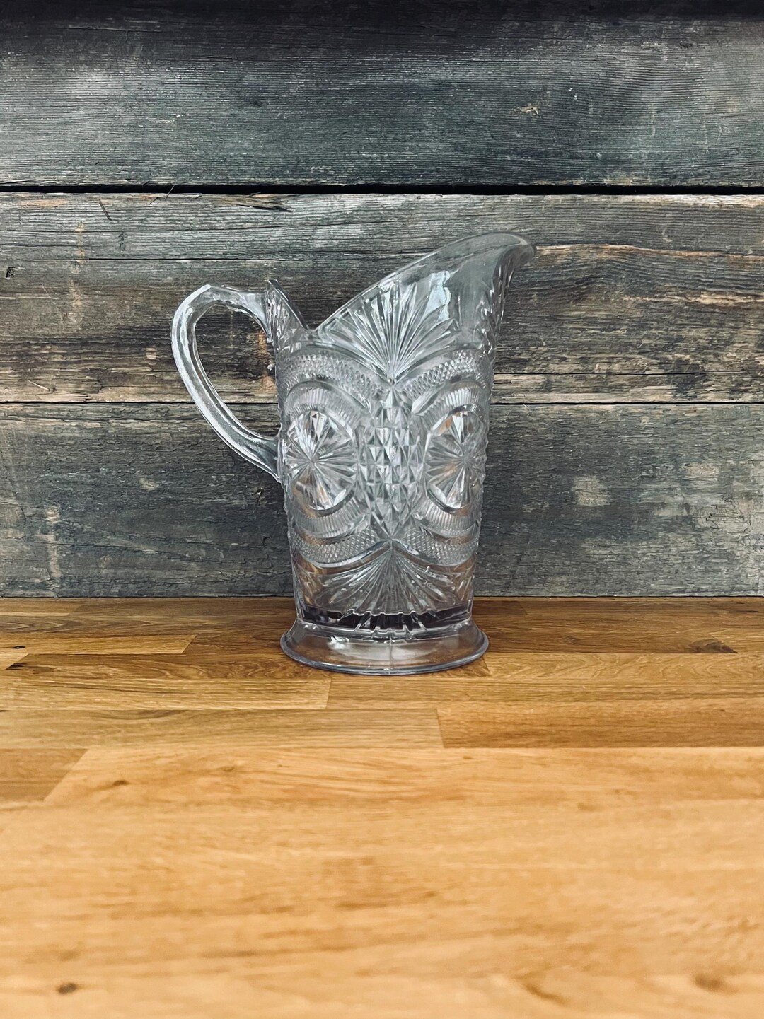 Pressed Glass Water Pitcher, EAPG Hobstar & Fan | C. 1890s–1910s ...