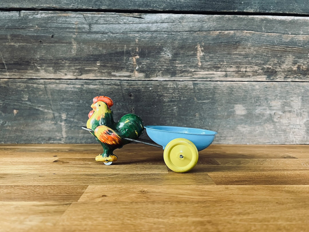 Vintage Wyandotte Tin Rooster Pulling Egg Cart Toy - Etsy