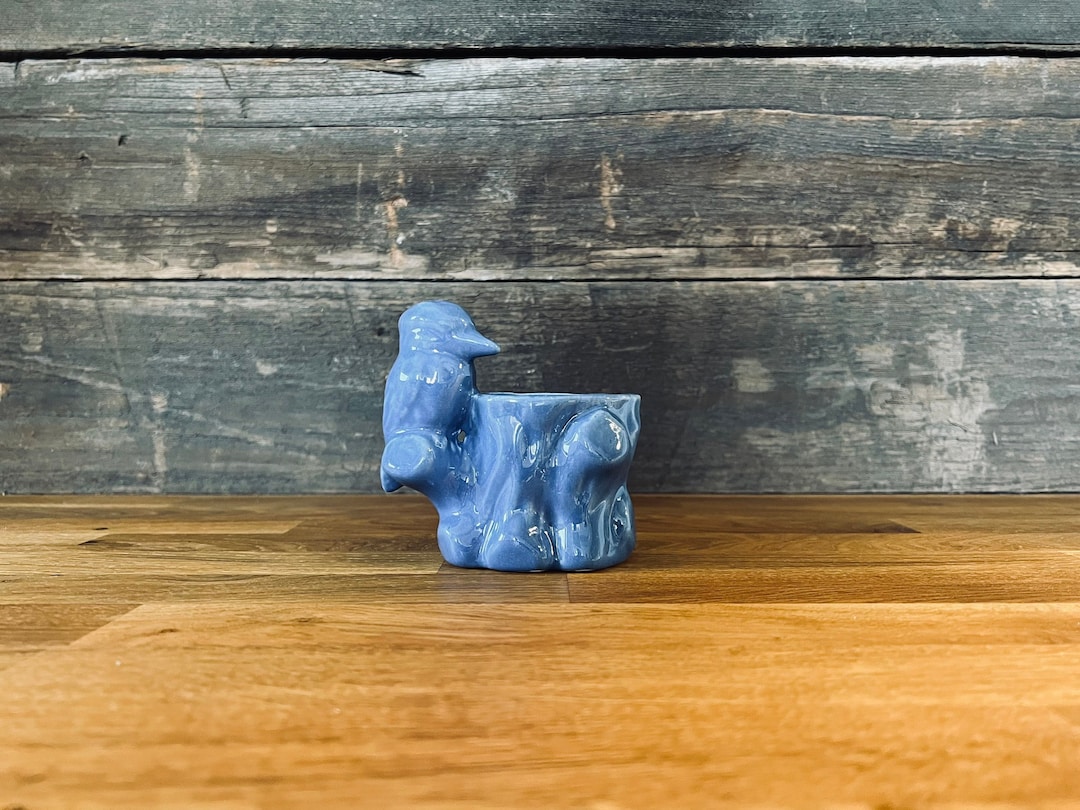 Vintage Periwinkle Pottery Woodpecker Stump Planter - Etsy