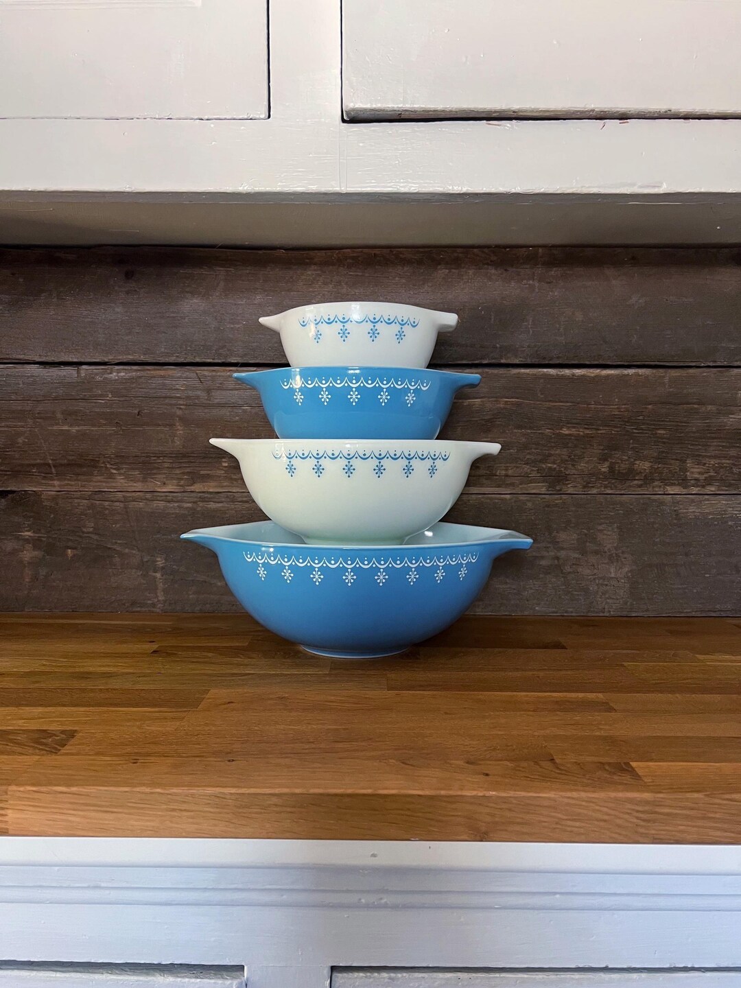 Pyrex Snowflake Blue Cinderella Mixing Bowls Set (4) | 1970s Garland ...