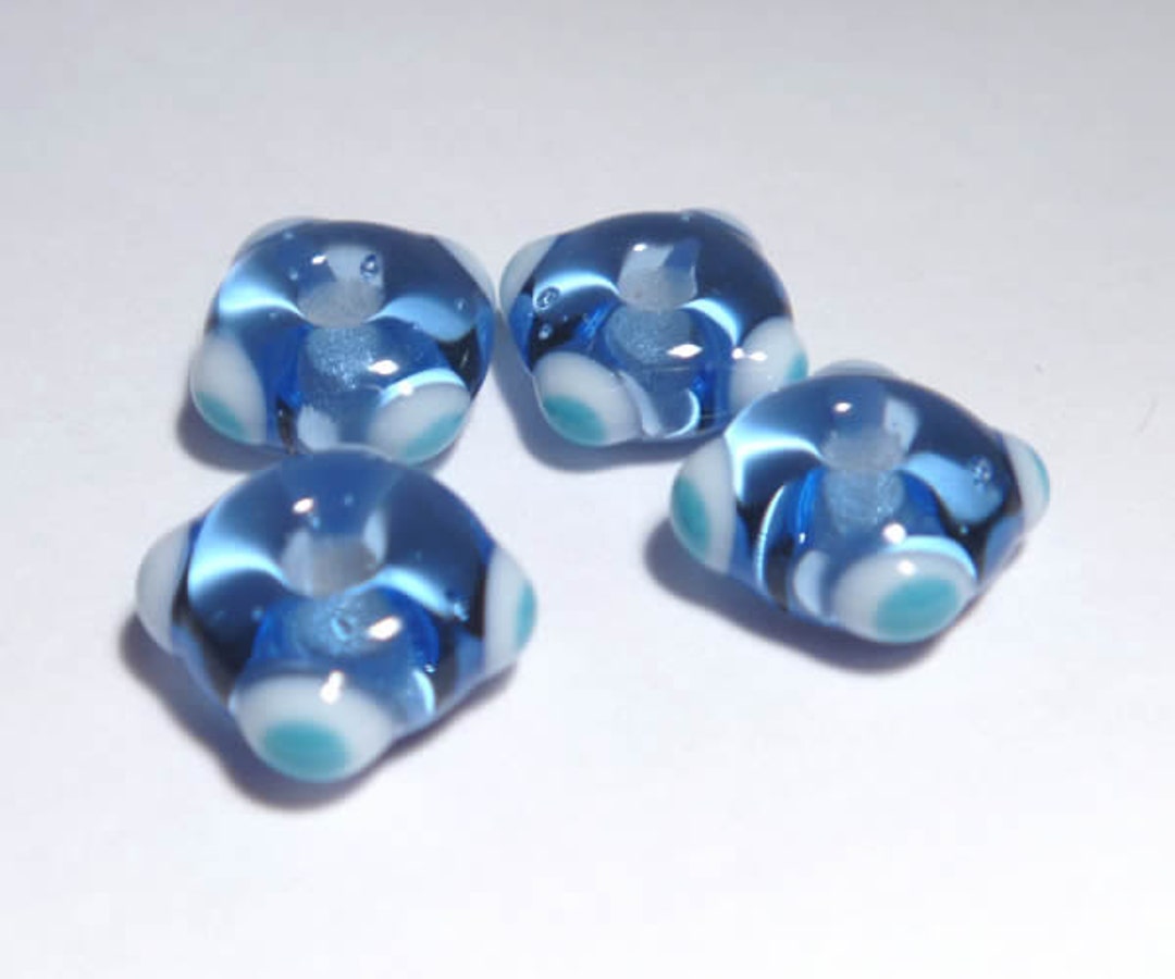BLUE Square Handmade Glass Lampwork BEAD Transparent Blue White Blue ...