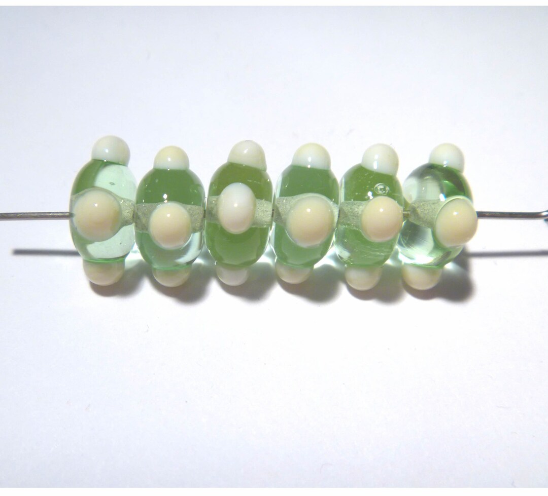 Sea Green Lampwork Glass Beads: Ivory Dot Cubes, Set of 6 - Etsy