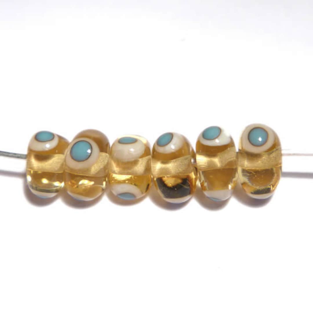 Handmade Lampwork Glass Beads: Topaz, Ivory, Turquoise Dots - Set of 6 ...