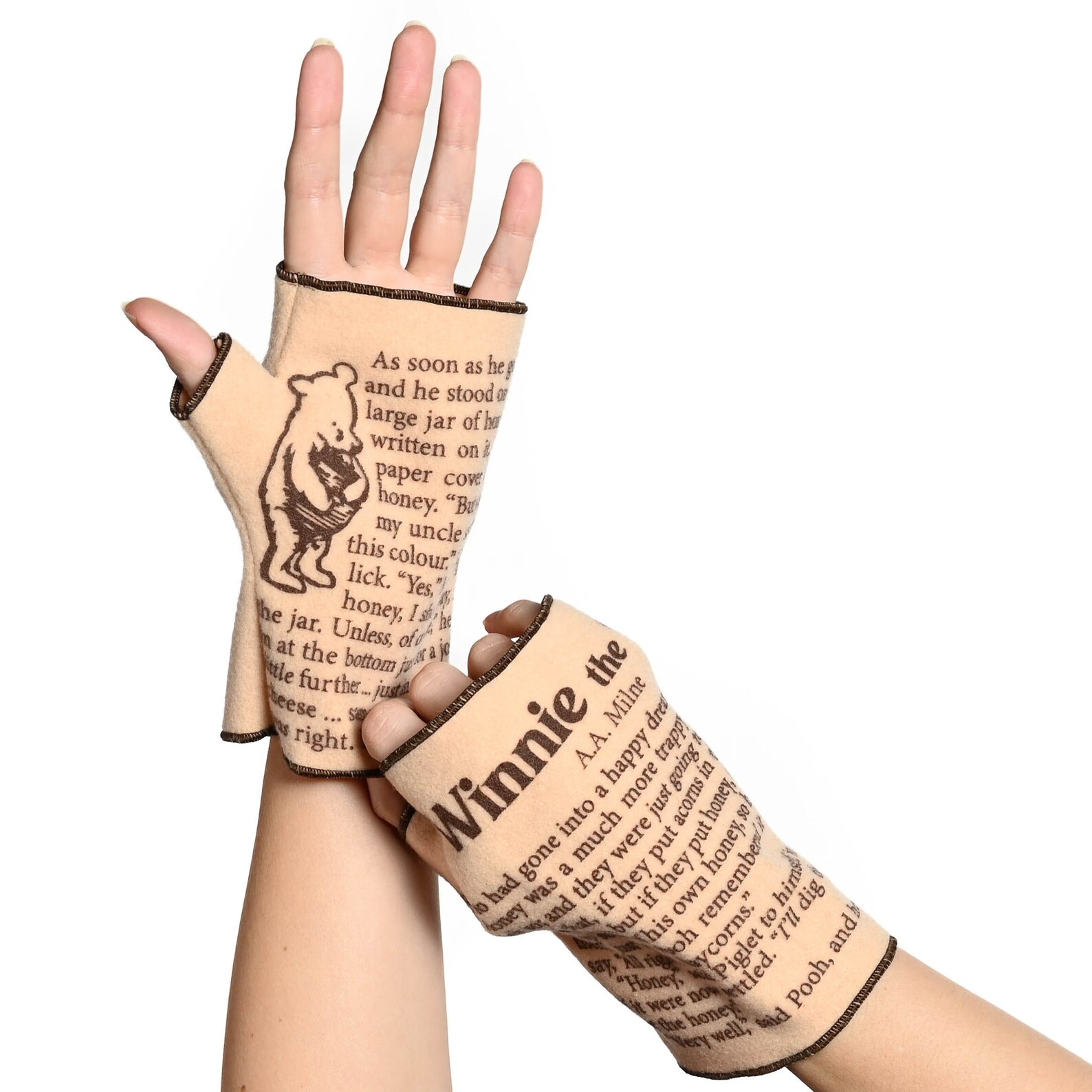 Winnie-the-pooh Italian Wool Fingerless Gloves – A. A. Milne Text Print ...